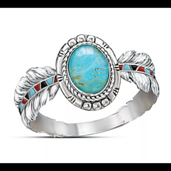 Jewelry | Luxury Inlaid Turquoise Eagle Feather Ringjewelry | Poshmark